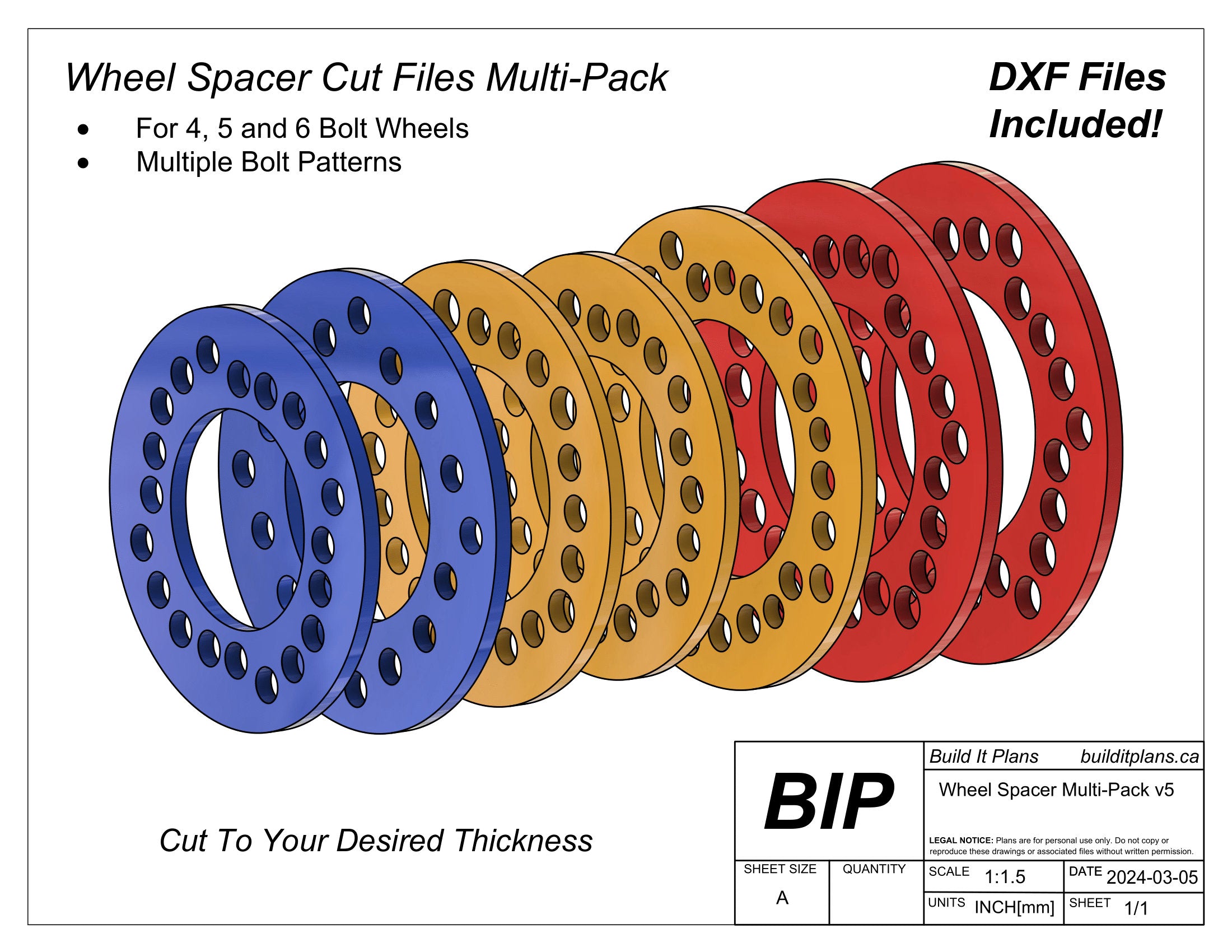 Universal Wheel Spacer DXF Files – DIY Wheel Spacer Cut File Pack – Build It Plans • DXF Files ...