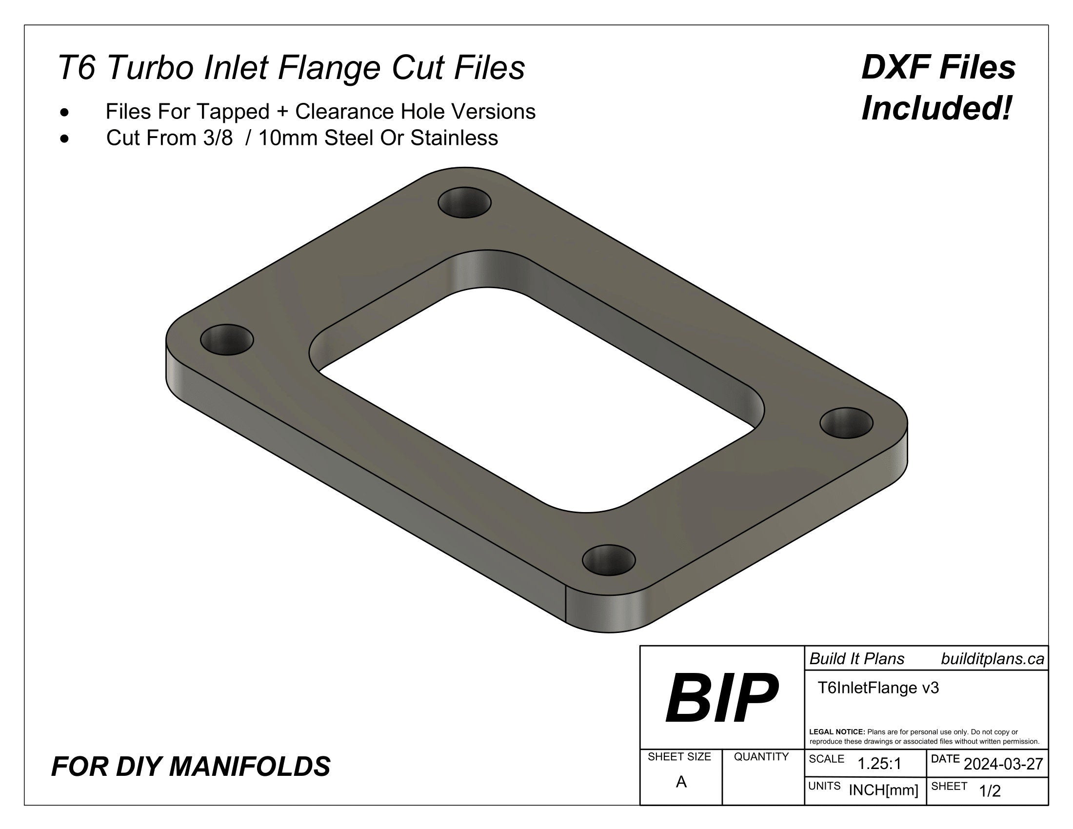 T6 Turbo Manifold Flange DXF Cut Files – Build It Plans • DXF Files ...