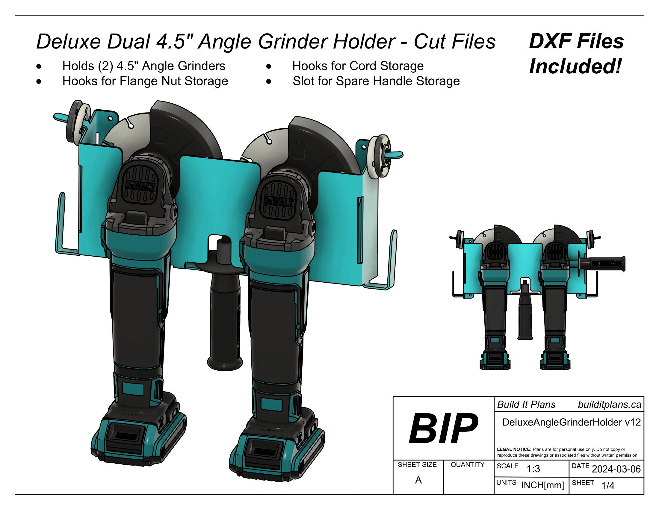 Angle Grinder Holder DXF File – Dual 4.5 Inch Grinder Hook Cut File ...