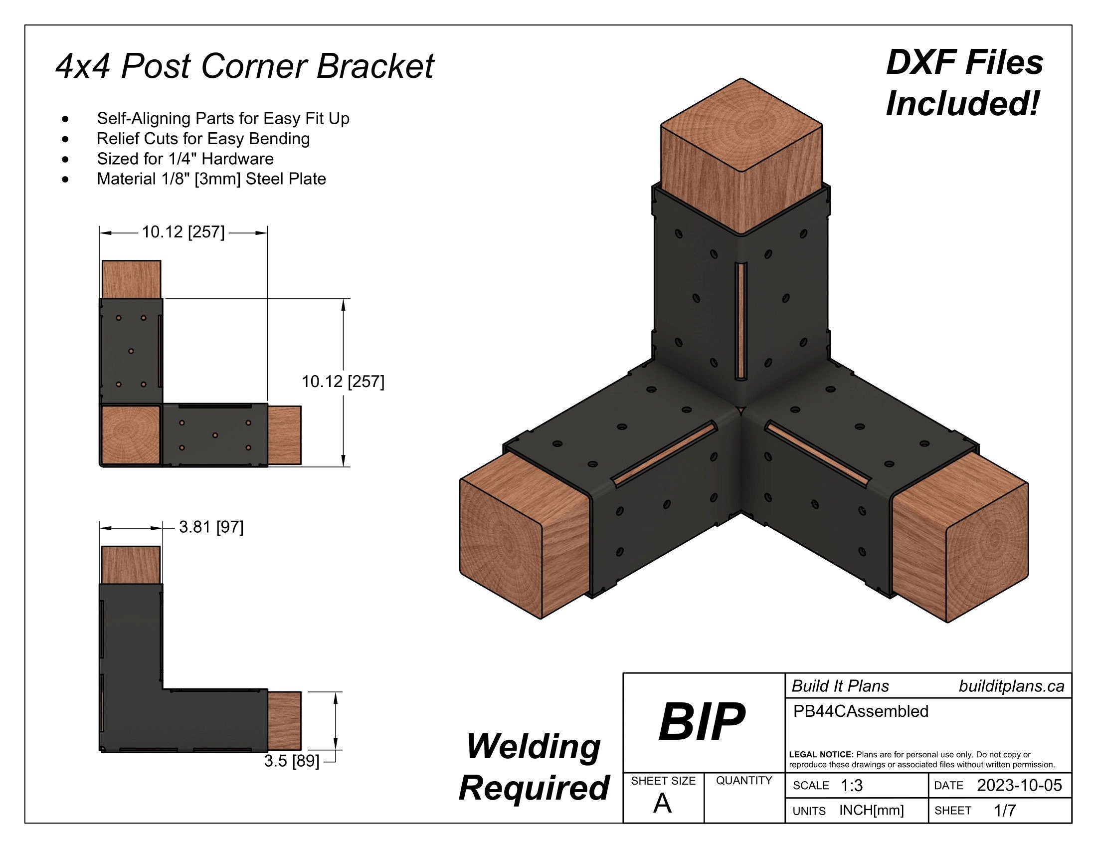 4x4 Post Corner Bracket DXF Cut Files - 3 Way Post Bracket Files – Build It Plans • DXF Files ...